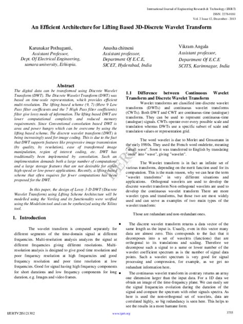 Pdf Ijert An Efficient Architecture For Lifting Based 3d Discrete