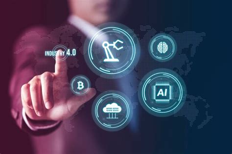 Businessman Showing Virtual Industry 40 Concept Iot Automation Monitoring System Robotics And