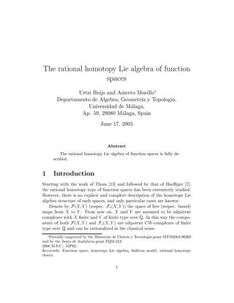 Pdf The Rational Homotopy Lie Algebra Of Function Spaces