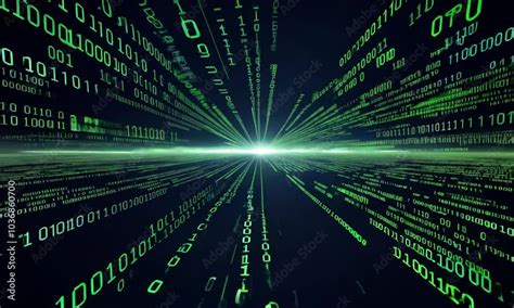 Digital Matrix Of Binary Code With Green Numeric Data Streams Creating