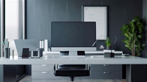 Modern Desk Workspace With Computer Monitor And Keyboard Premium Ai Generated Image