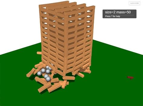 jenga tower and gun in javascript using three js and physi js hans