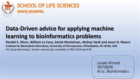 Machine Learning To Solve Bioinformatics Problems Pptx Artificial