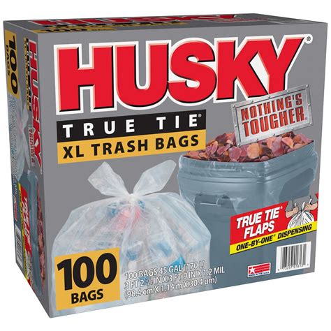 Husky True Tie Xl Trash Bags 45 Gallon 100 Count