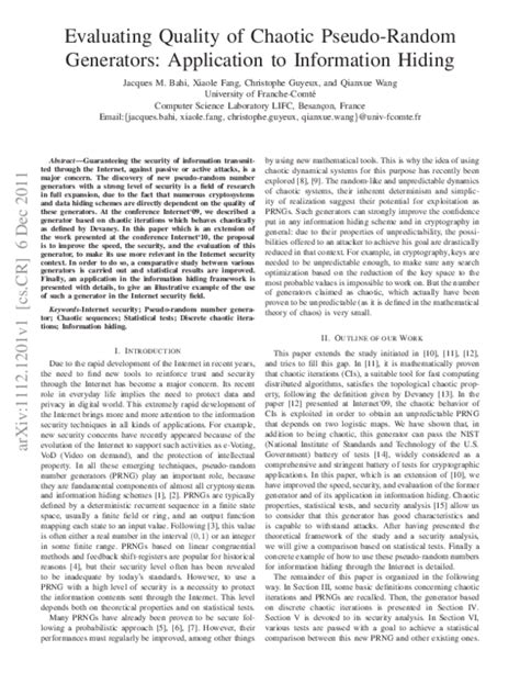 Pdf Evaluating Quality Of Chaotic Pseudo Random Generators Application Toinformation Hiding