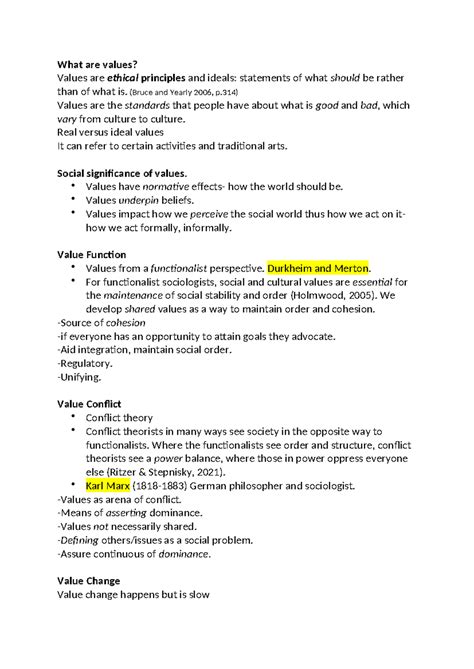 What Are Values Summary Introduction To Sociology What Are Values Values Are Ethical