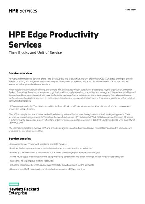 Hpe Edge Productivity Services Time Blocks And Unit Of Service