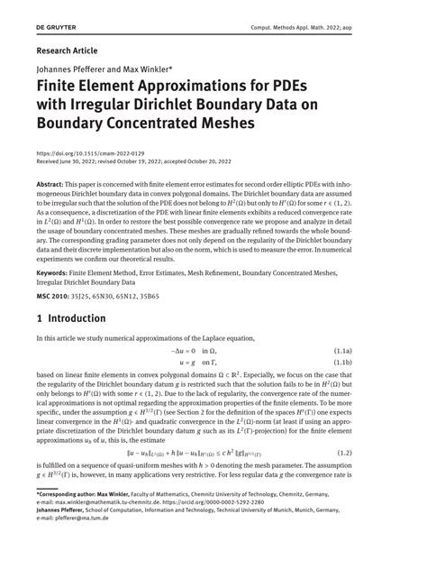 Pdf Finite Element Approximations For Pdes With Irregular Dirichlet