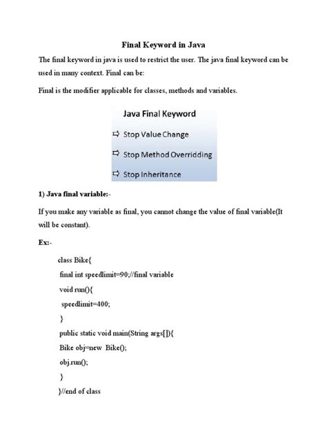 Final Keyword In Java Pdf Method Computer Programming Class Computer Programming