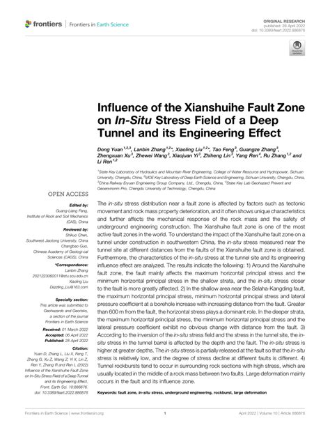 Pdf Influence Of The Xianshuihe Fault Zone On In Situ Stress Field Of A Deep Tunnel And Its