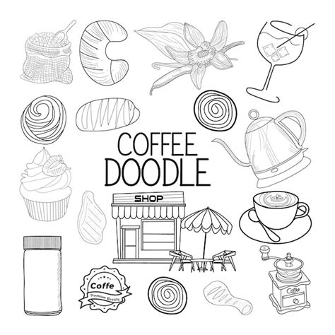 Doodle Kaffee Vector Pack Kaffee Clipart Kaffee Handzeichnung