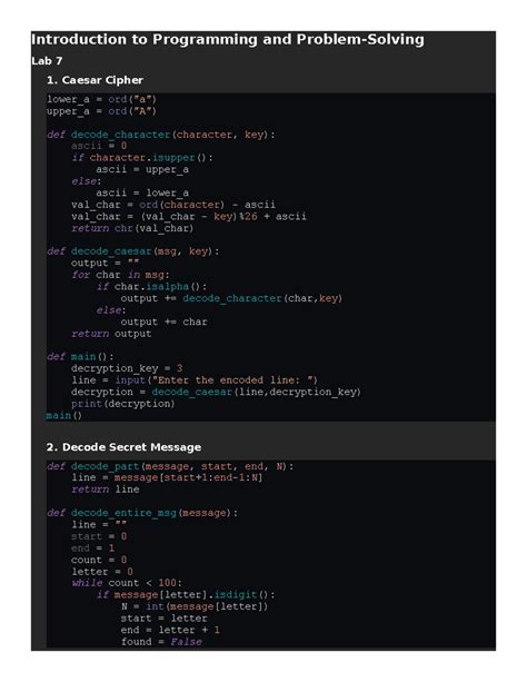 Intro Lab 7 Decoding Strings And Ciphers Introduction To Programming And Problem Solving Lab