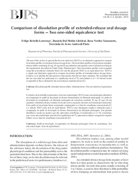 Pdf Comparison Of Dissolution Profile Of Extended Release Oral Dosage Forms Two One Sided