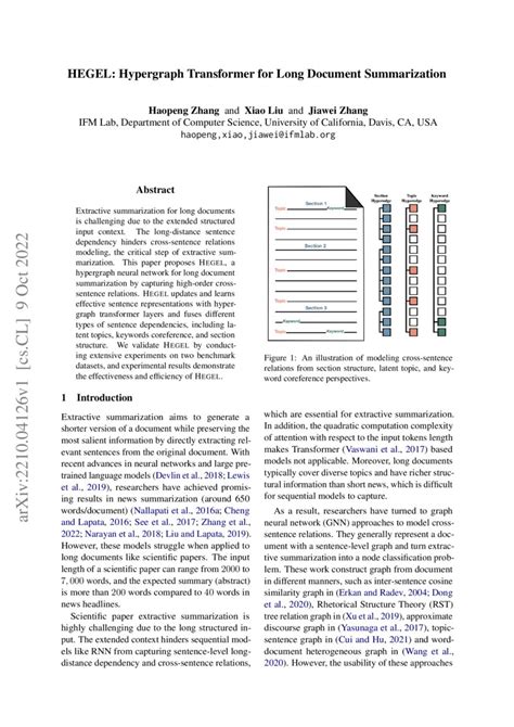 Hegel Hypergraph Transformer For Long Document Summarization Deepai