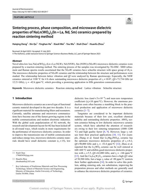 Sintering Process Phase Composition And Microwave Dielectric Properties Of Nalnwo42ln La
