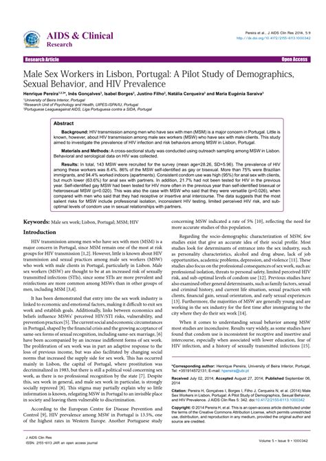 Pdf Male Sex Workers In Lisbon Portugal A Pilot Study Of