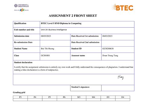 Asm02 1641 Mxdbgkfdgbd Assignment 2 Front Sheet Qualification Btec Level 5 Hnd Diploma In