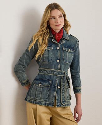 Lauren Ralph Lauren Womens Belted Denim Field Jacket Macys