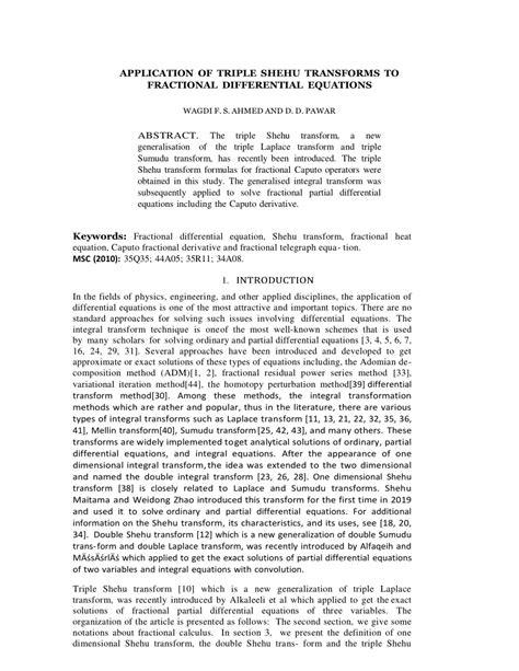 Pdf Application Of Triple Shehu Transforms To Fractional Differential Equations