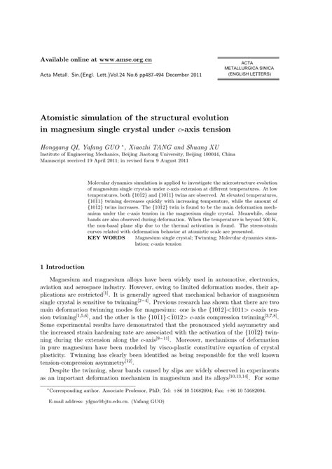 Pdf Atomistic Simulation Of The Structural Evolution In Magnesium