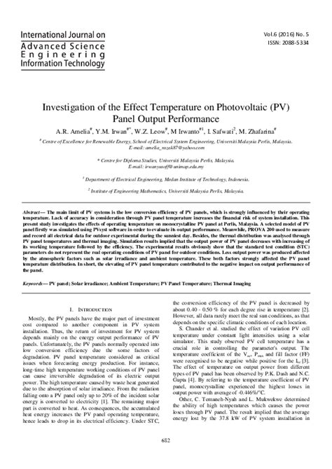 Pdf Investigation Of The Effect Temperature On Photovoltaic Pv
