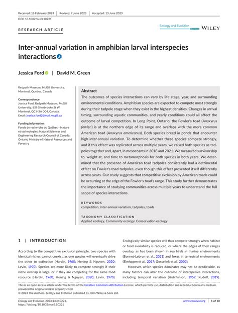 Pdf Inter‐annual Variation In Amphibian Larval Interspecies Interactions