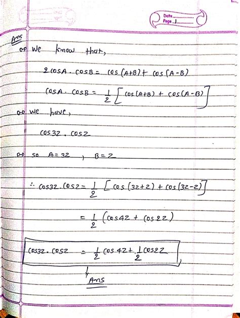 [solved] use a product to sum formula to rewrite cos 3z cos z as a sum