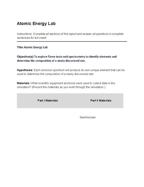 2 05 Chem Assignment Atomic Energy Lab Instructions Complete All Sections Of This Report