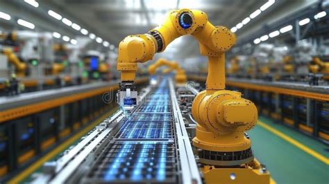 Yellow Robotic Arm Assembling Circuit Boards In Factory Stock Illustration Illustration Of