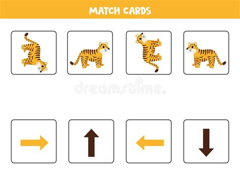 Left Right Up Or Down Spatial Orientation With Cute Cartoon Tiger Stock Vector