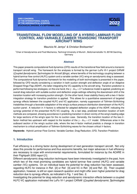 Pdf Transitional Flow Modelling Of A Hybrid Laminar Flow Control And Variable Camber Transonic