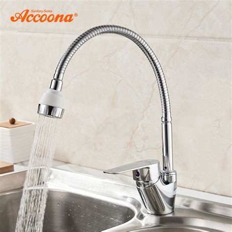 Смеситель Accoona для кухни хром A4865 Силумин Поворотный, Гибкая ...