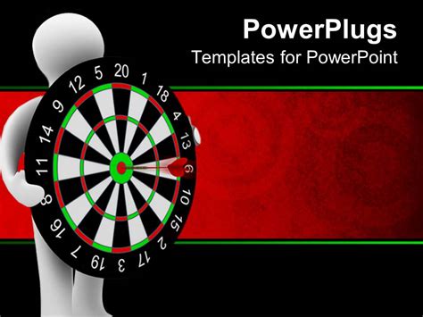 powerpoint template white human holding dart board with dart on bulls