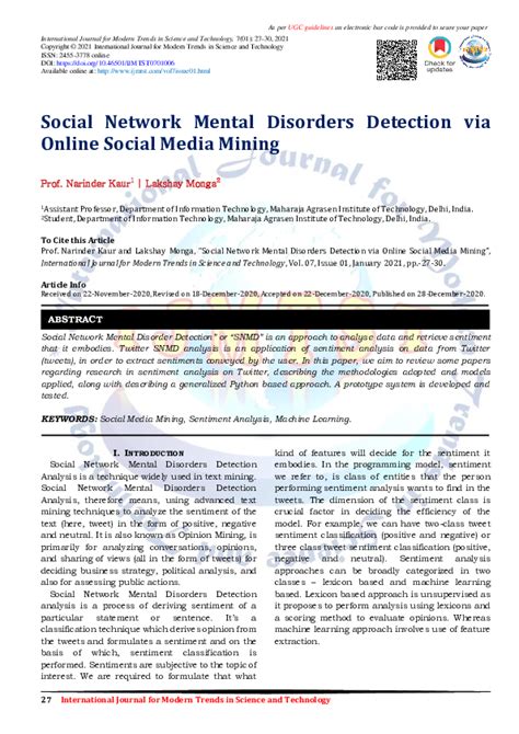 Pdf Social Network Mental Disorders Detection Via Online Social Media Mining