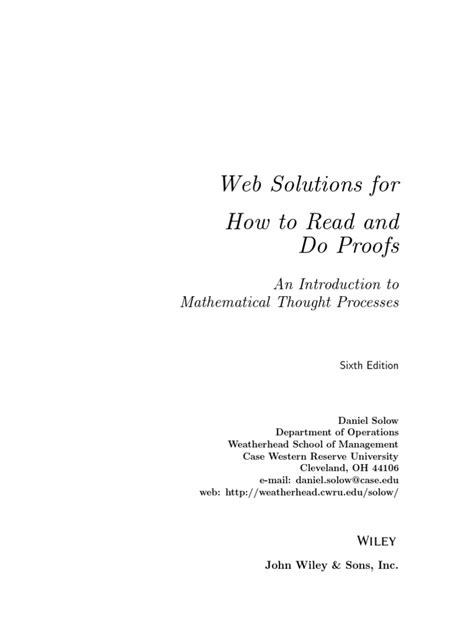 Web Solutions For How To Read And Do Proofs An Introduction To