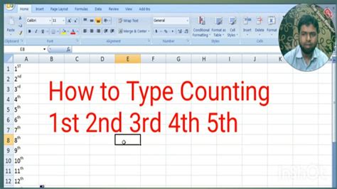 how to type 1st 2nd 3rd counting in excel youtube