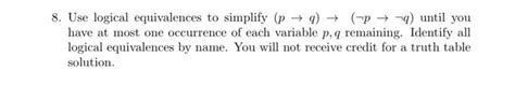 Solved Use Logical Equivalences To Simplify Pq Pq Chegg