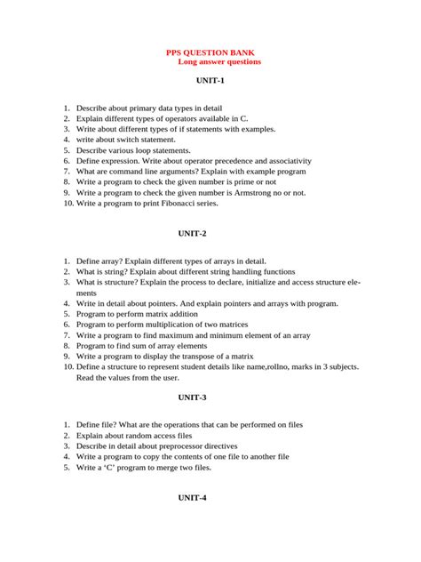 Pps Question Bank Pdf Computer Program Programming