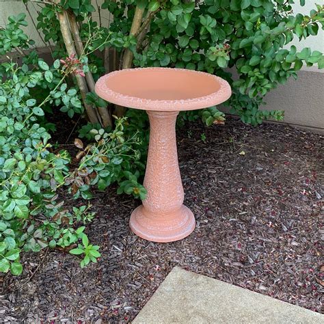 Tierra Garden Terra Cotta Fiber Clay Bird Bath With Pedestal Base