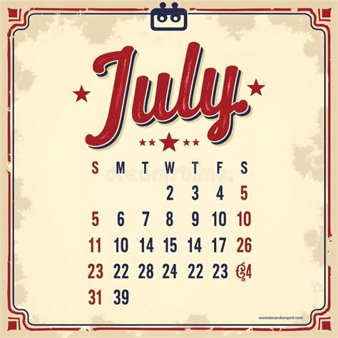 Vintage July Calendar Stock Illustration Illustration Of Ornament