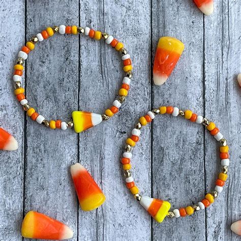 Candy Corn Beaded Elastic Stretch Bracelet Halloween Etsy