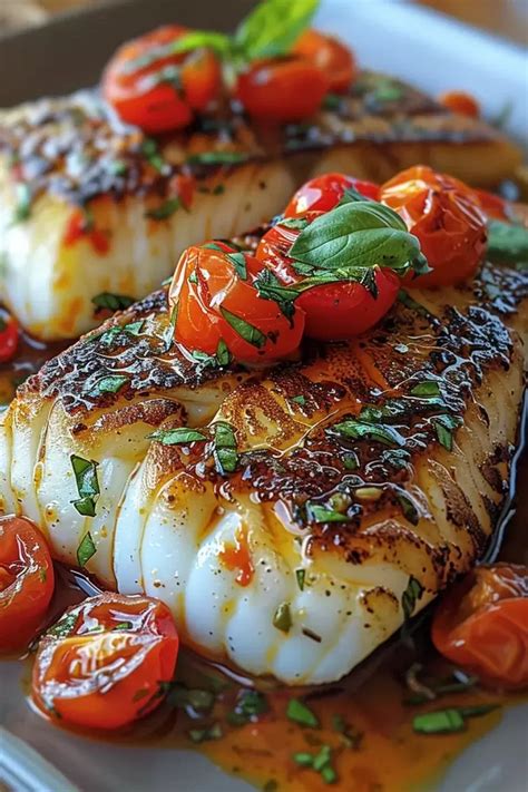 Pan Seared Mediterranean Cod In Tomato Basil Sauce Recipe Fish