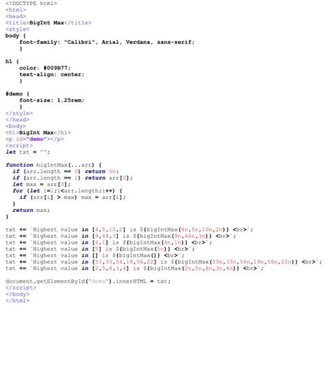 Javascript Code For Calculating The Maximum Of Bigints Variable Number