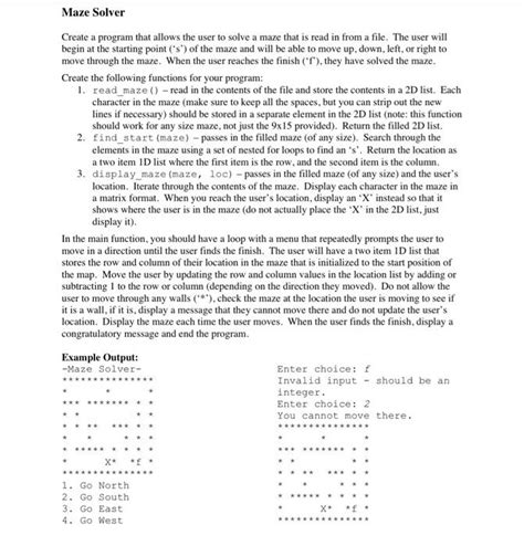 Solved Maze Solver Create A Program That Allows The User To Chegg Com