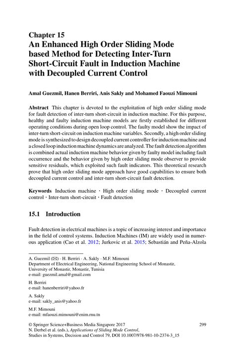 Pdf An Enhanced High Order Sliding Mode Based Method For Detecting Inter Turn Short Circuit