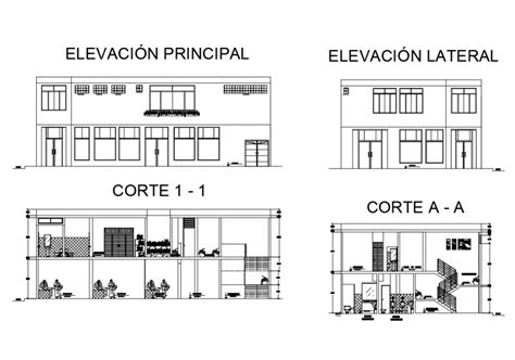 Corporate Office Building Two Story Elevation And Sectional Details Dwg File Artofit