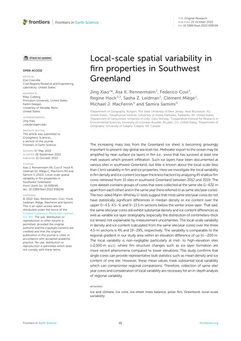 PDF Local Scale Spatial Variability In Firn Properties In Southwest Greenland
