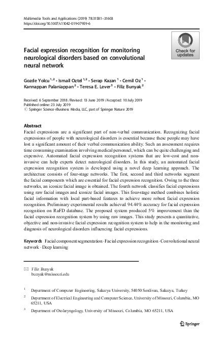 Pdf Facial Expression Recognition For Monitoring Neurological Disorders Based On Convolutional