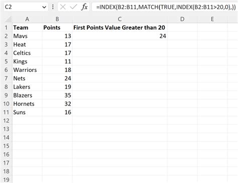 Excel Find First Value Greater Than Specific Number