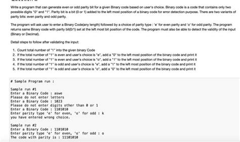 solved write a program that can generate even or odd parity